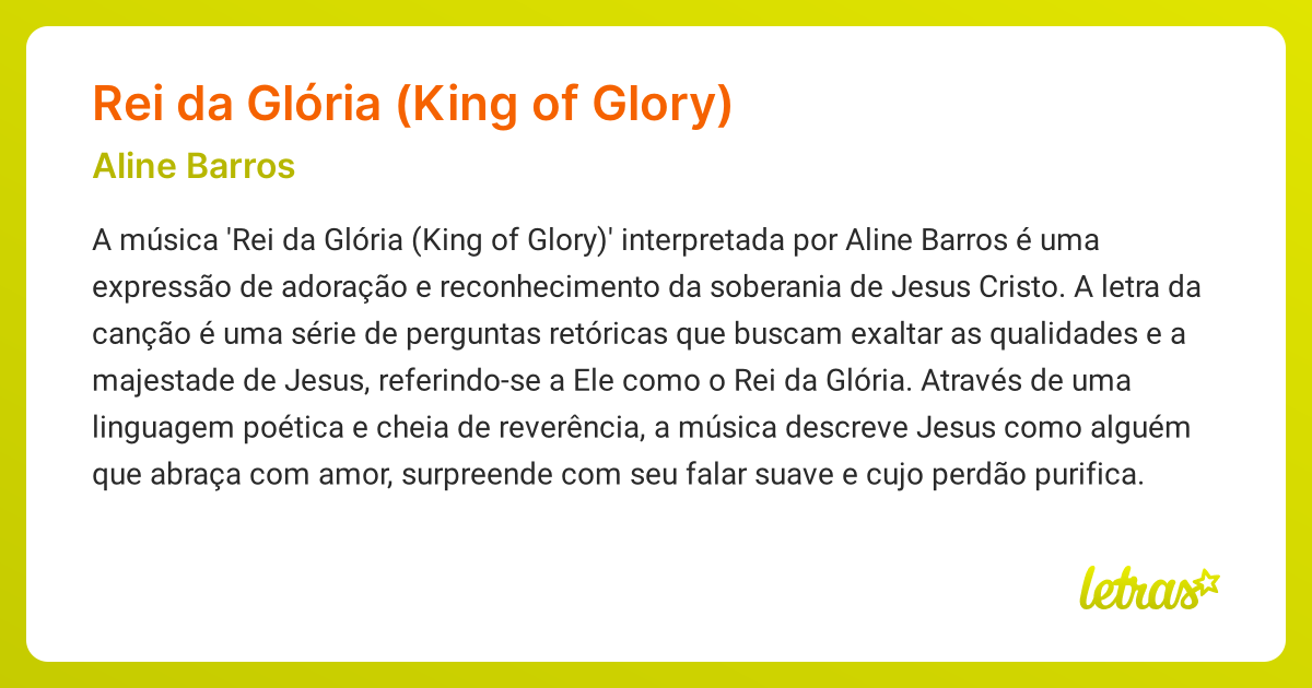 Significado da música REI DA GLÓRIA (KING OF GLORY) (Aline Barros ...