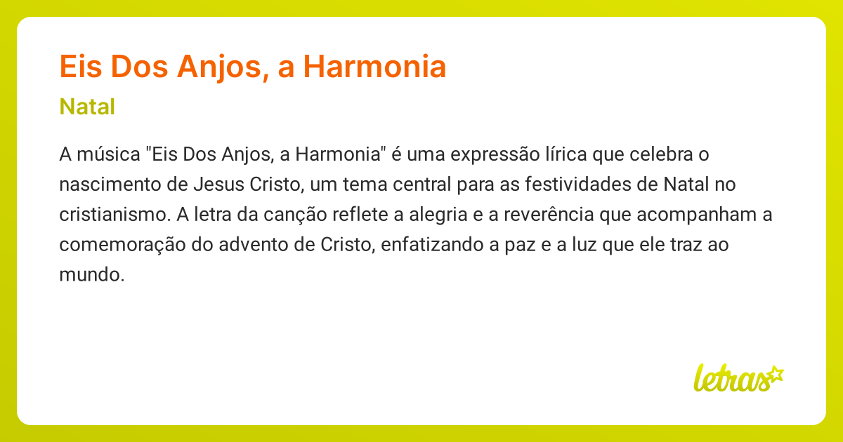Significado da música EIS DOS ANJOS, A HARMONIA (Natal) - LETRAS.MUS.BR