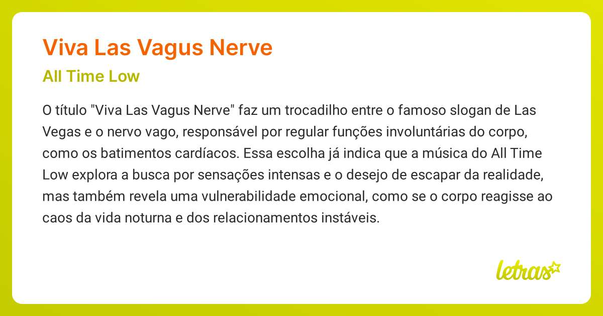 Significado da música VIVA LAS VAGUS NERVE (All Time Low) - LETRAS.MUS.BR