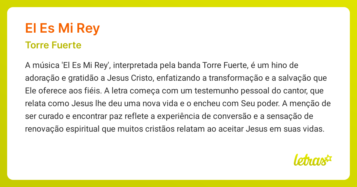 Significado da música EL ES MI REY (Torre Fuerte) - LETRAS.MUS.BR