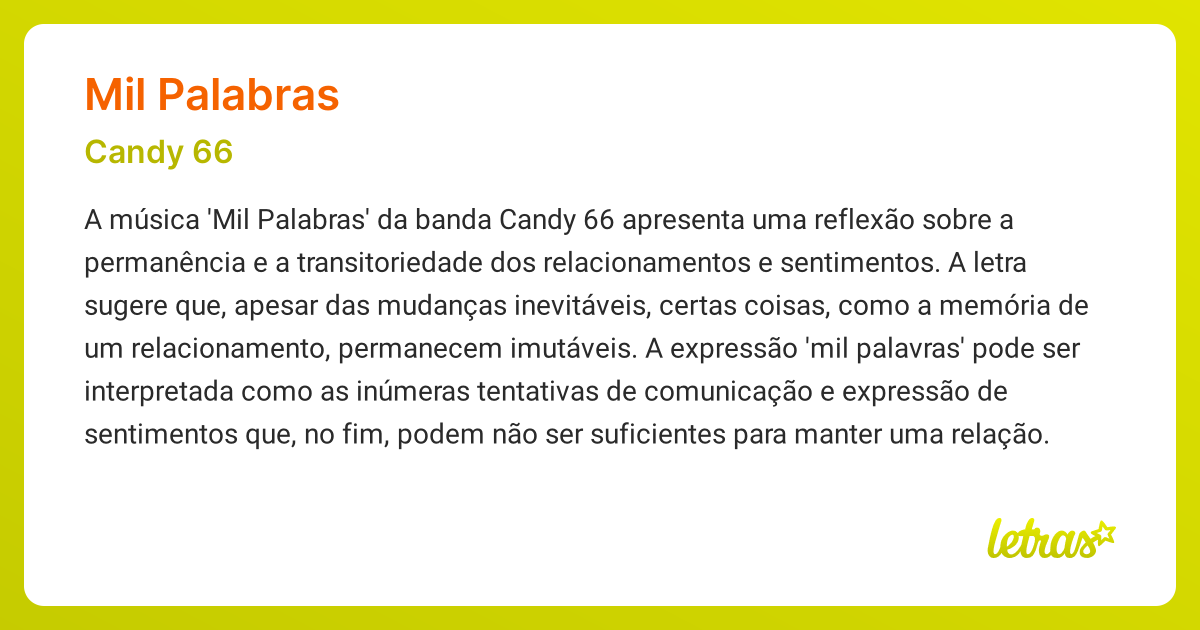 Significado da música MIL PALABRAS (Candy 66) - LETRAS.MUS.BR