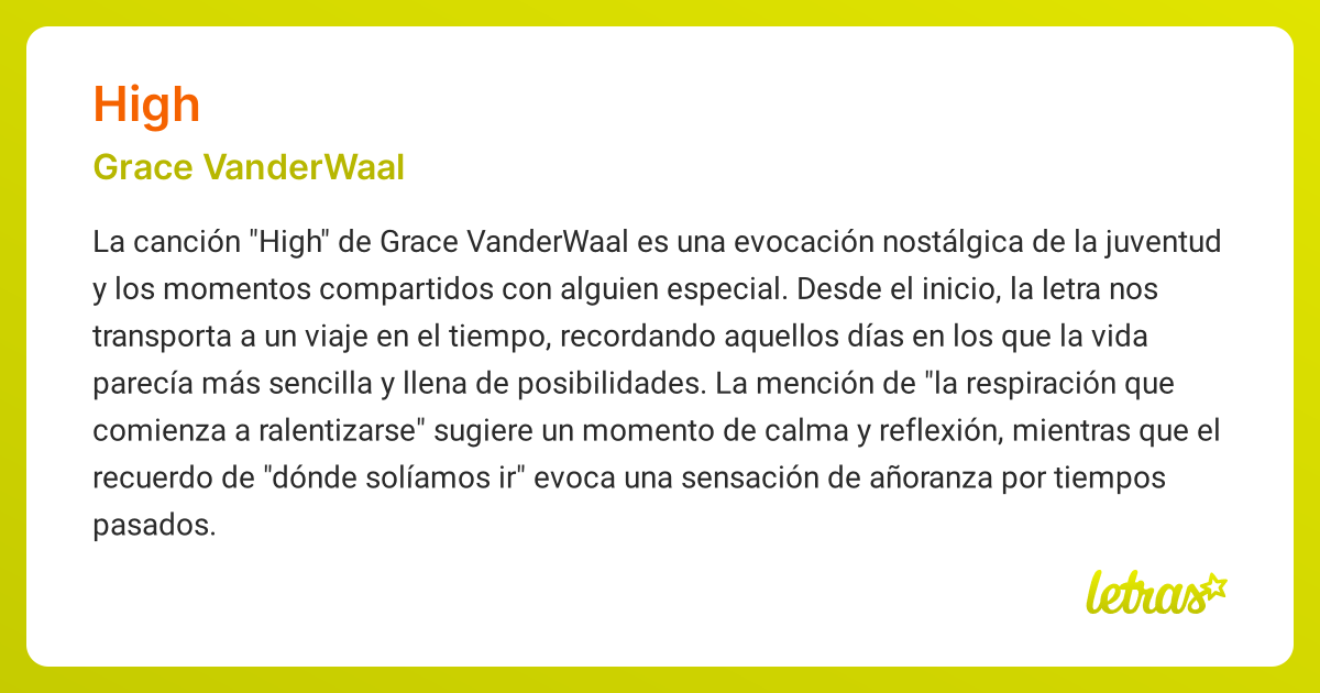 Significado de la canción HIGH (Grace VanderWaal) - LETRAS.COM