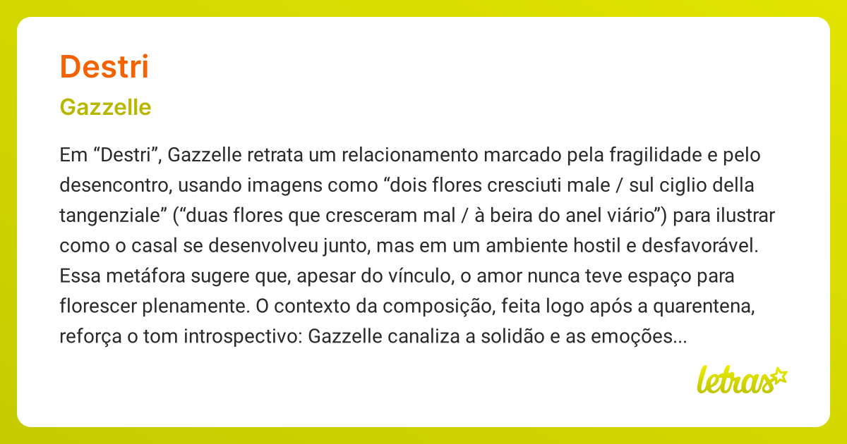 Significado da música DESTRI (Gazzelle) - LETRAS.MUS.BR