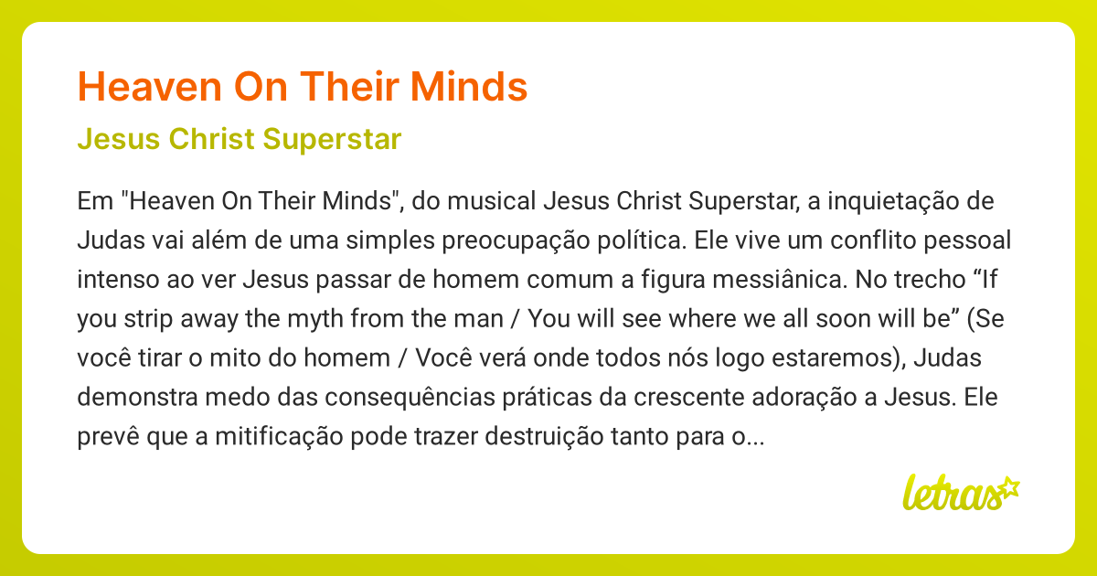 Significado da música HEAVEN ON THEIR MINDS (Jesus Christ Superstar ...