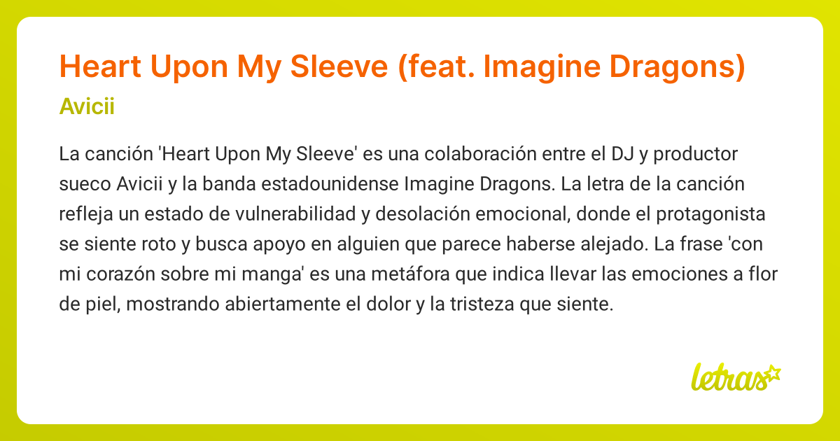 Significado de la canción Heart Upon My Sleeve (feat. Imagine Dragons ...