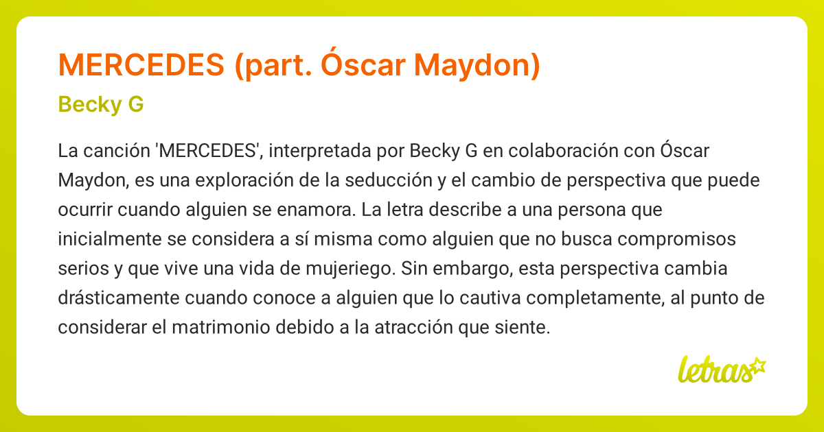 Significado de la canción MERCEDES (PART. ÓSCAR MAYDON) (Becky G ...