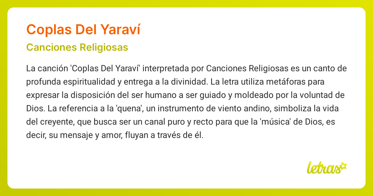 Significado de la canción COPLAS DEL YARAVÍ (Canciones Religiosas ...