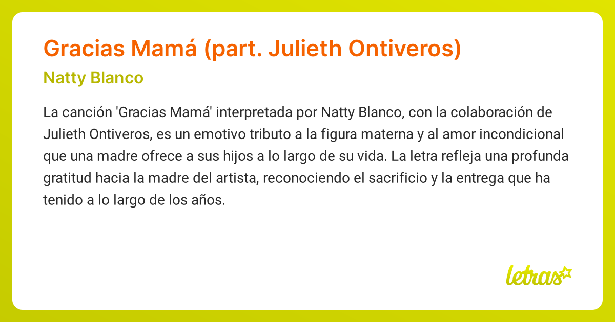 Significado de la canción Gracias Mamá (part. Julieth Ontiveros) (Natty ...
