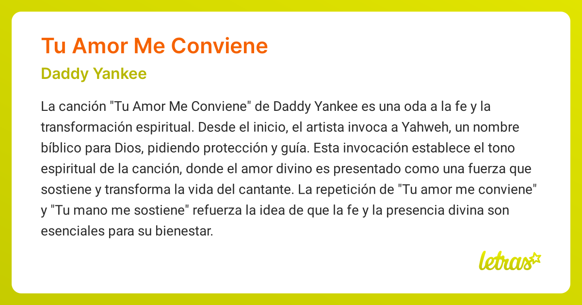 Significado de la canción TU AMOR ME CONVIENE (Daddy Yankee) - LETRAS.COM