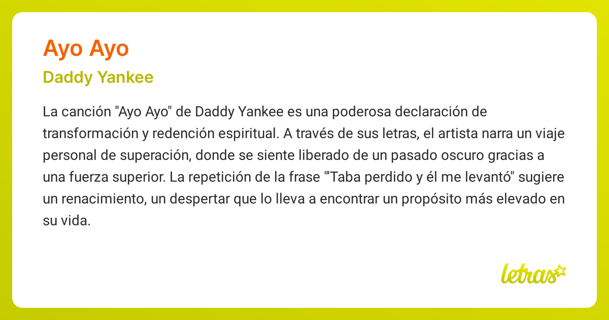 Significado de la canción AYO AYO (Daddy Yankee) - LETRAS.COM