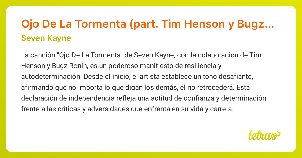 Significado de la canción Ojo De La Tormenta (part. Tim Henson y Bugz ...
