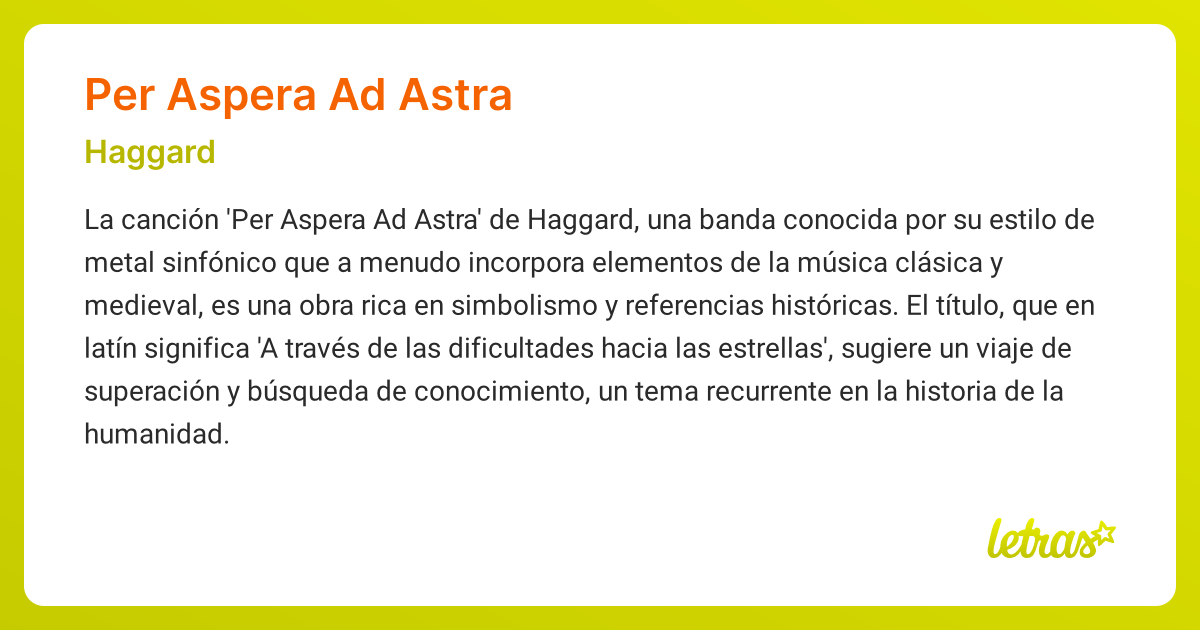 Significado de la canción PER ASPERA AD ASTRA (Haggard) - LETRAS.COM