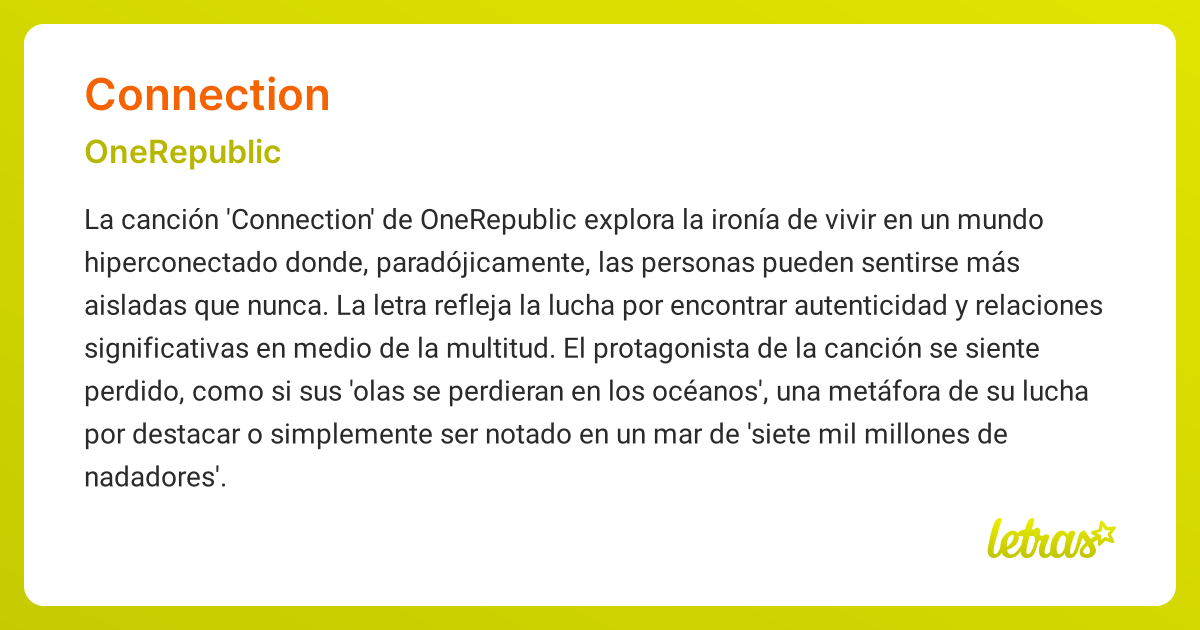 Significado de la canción CONNECTION (OneRepublic) - LETRAS.COM