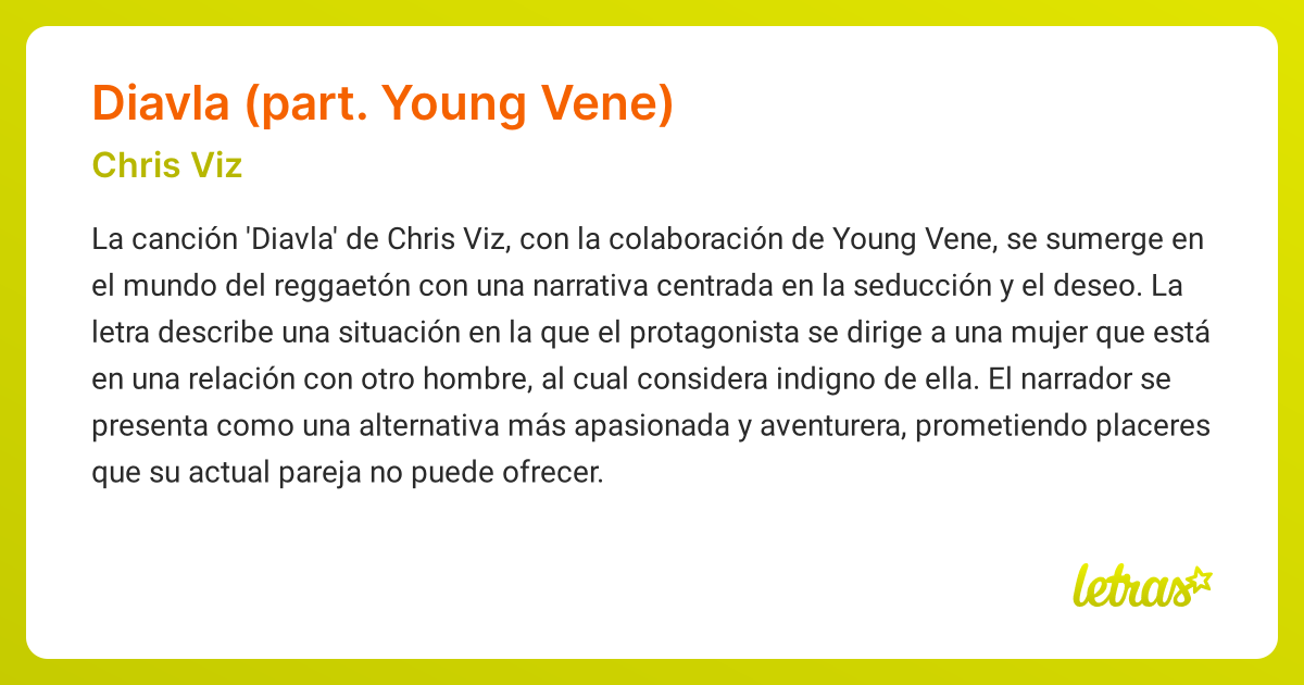 Significado de la canción DIAVLA (PART. YOUNG VENE) (Chris Viz ...
