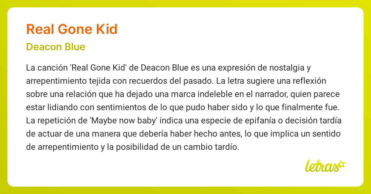 Significado de la canción REAL GONE KID (Deacon Blue) - LETRAS.COM