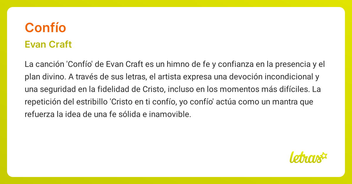 Significado de la canción CONFÍO (Evan Craft) - LETRAS.COM