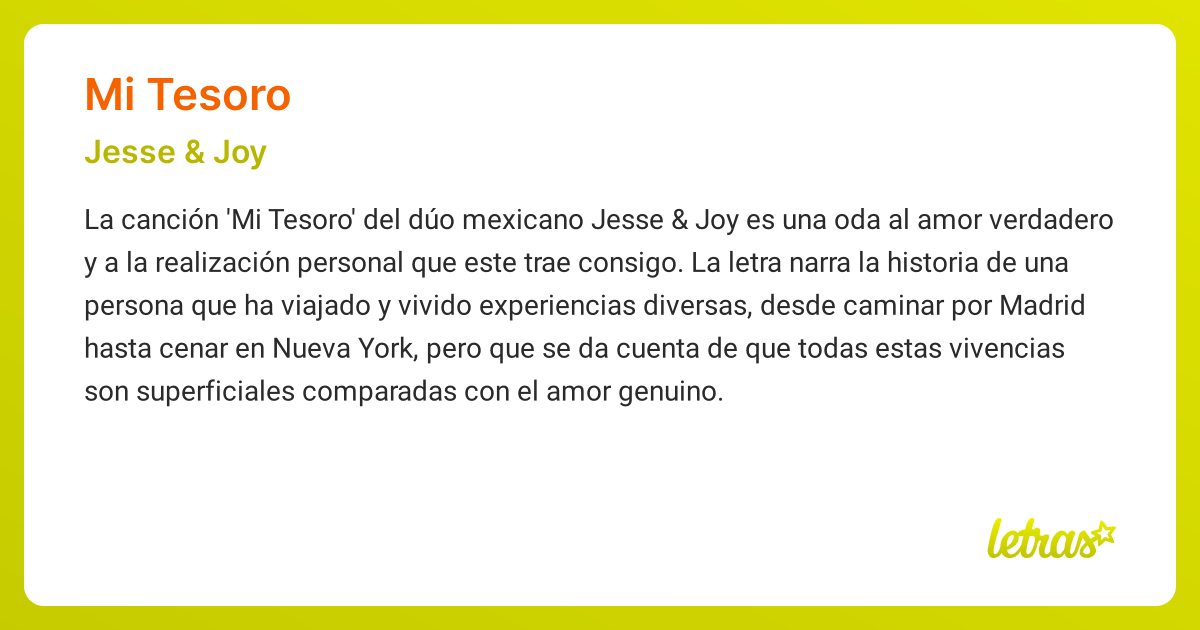 Significado de la canción MI TESORO (Jesse & Joy) - LETRAS.COM