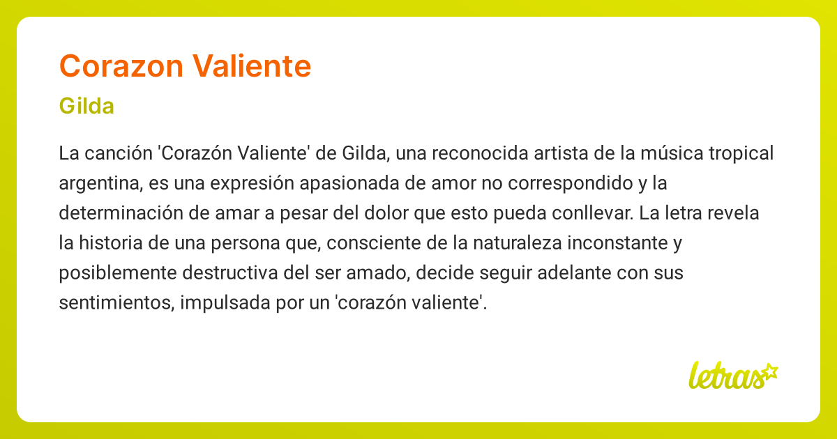 Significado de la canción CORAZON VALIENTE (Gilda) - LETRAS.COM
