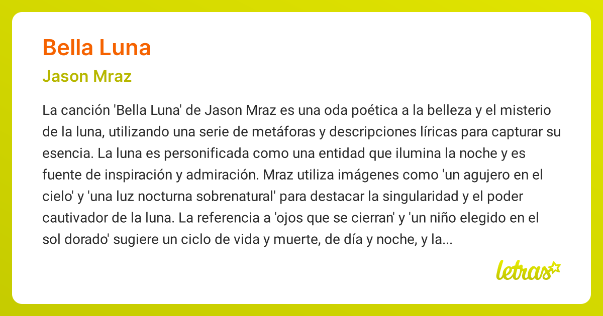 Significado de la canción BELLA LUNA (Jason Mraz) - LETRAS.COM
