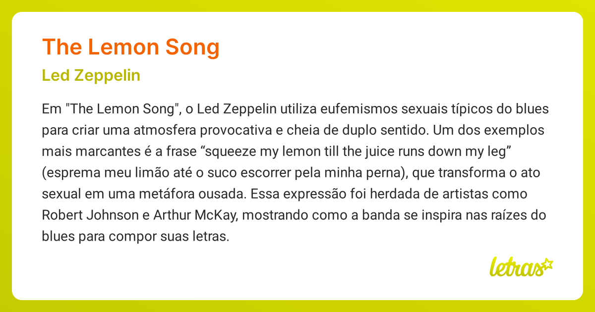 Significado da música THE LEMON SONG (Led Zeppelin) - LETRAS.MUS.BR