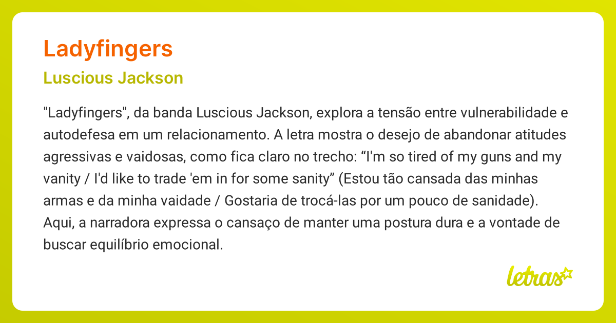 Significado da música LADYFINGERS (Luscious Jackson) - LETRAS.MUS.BR