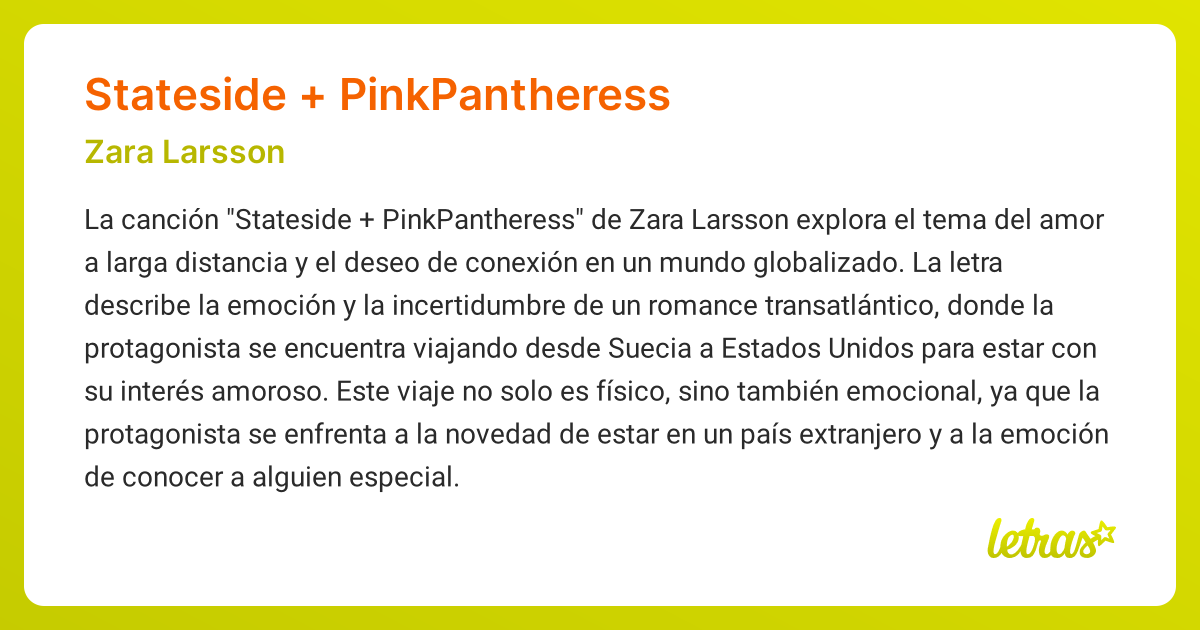 Significado de la canción STATESIDE + PINKPANTHERESS (Zara Larsson ...