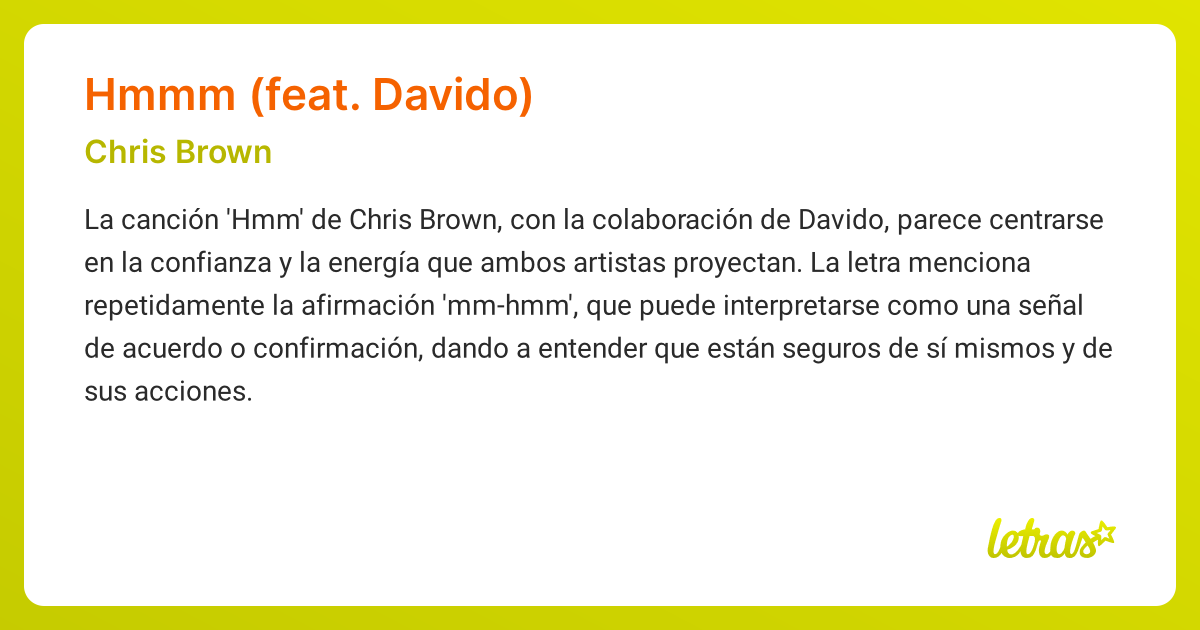 Significado de la canción HMMM (FEAT. DAVIDO) (Chris Brown) - LETRAS.COM