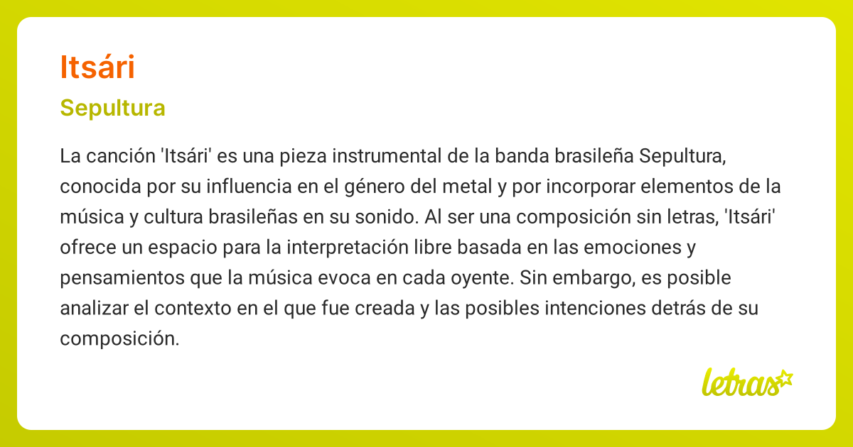Significado de la canción ITSÁRI (Sepultura) - LETRAS.COM
