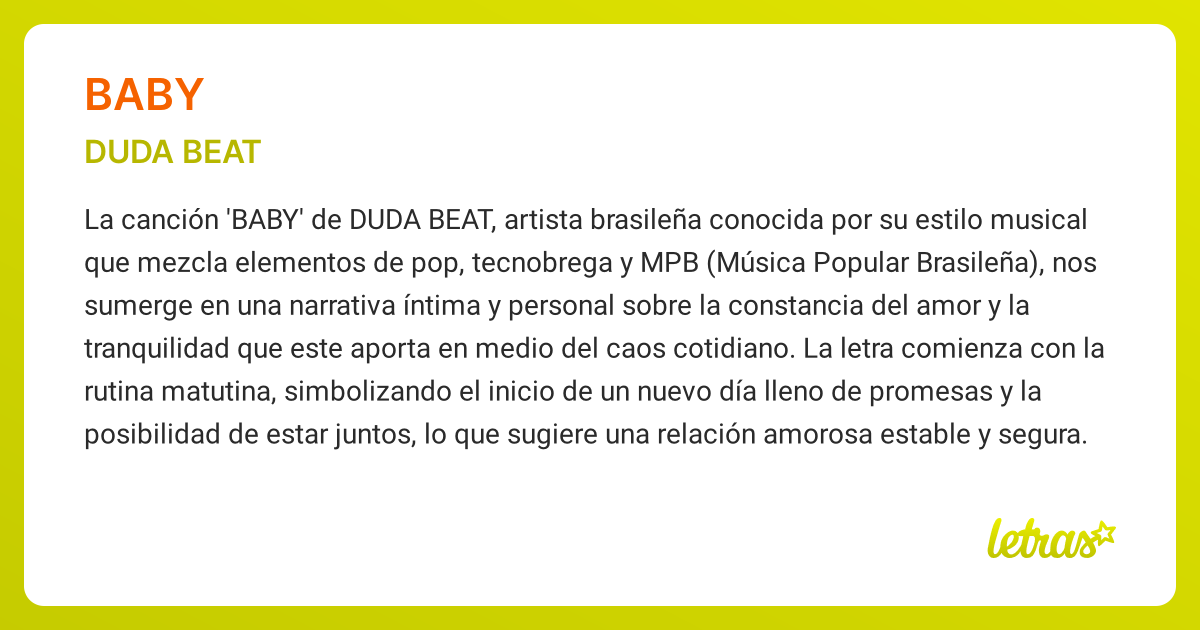 Significado de la canción BABY (DUDA BEAT) - LETRAS.COM