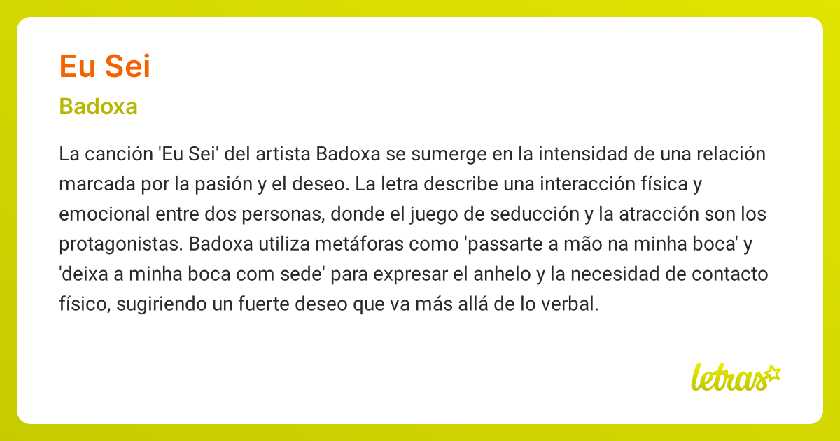 Significado de la canción EU SEI (Badoxa) - LETRAS.COM