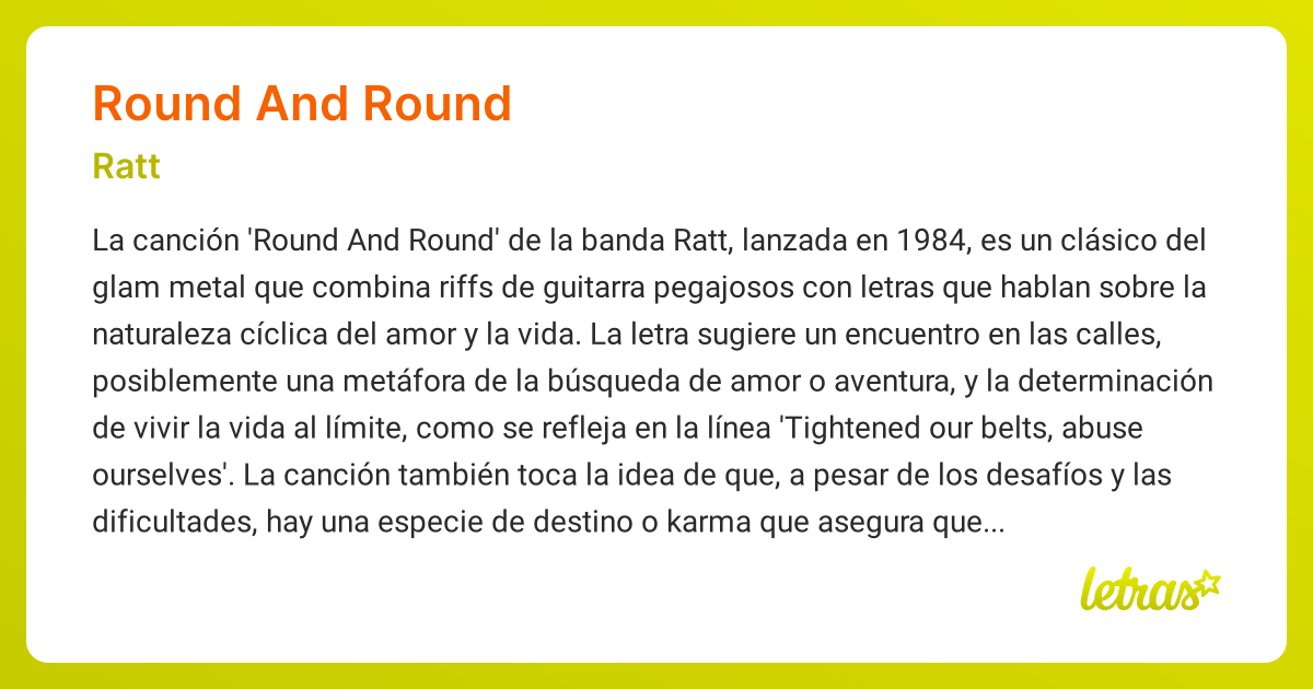 Significado de la canción ROUND AND ROUND (Ratt) - LETRAS.COM