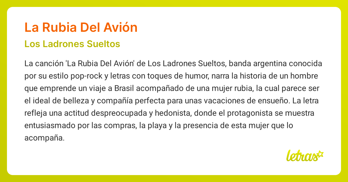 Significado de la canción LA RUBIA DEL AVIÓN (Los Ladrones Sueltos ...