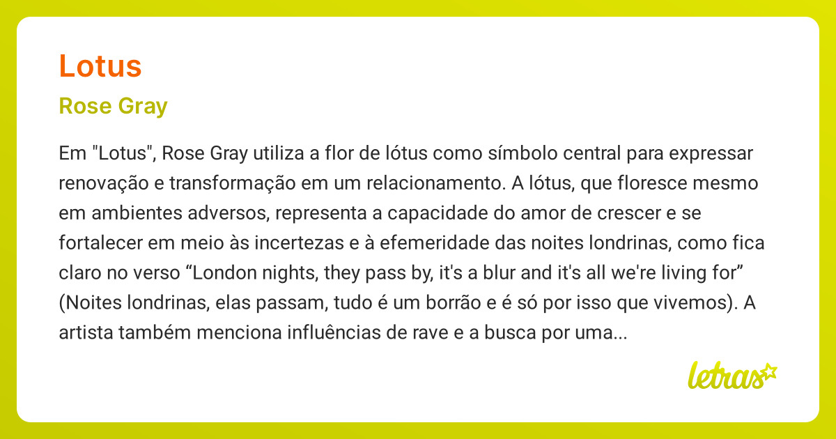 Significado da música LOTUS (Rose Gray) - LETRAS.MUS.BR