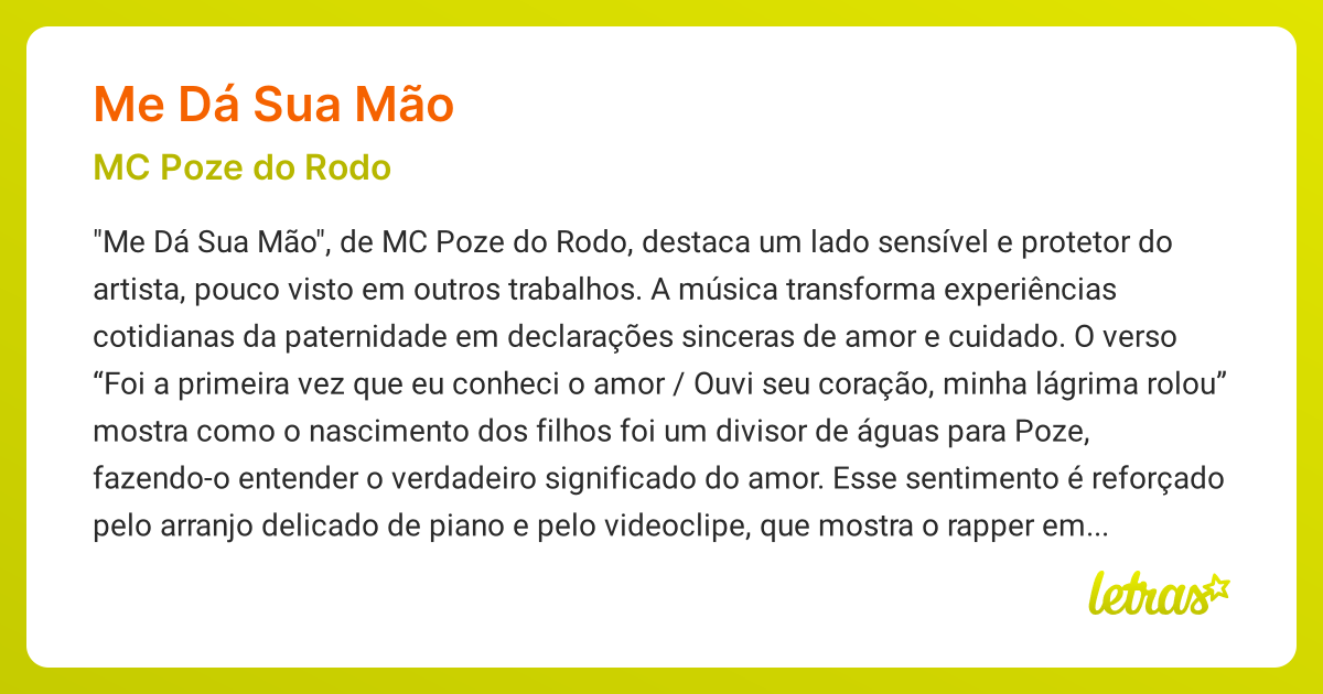 Significado da música ME DÁ SUA MÃO (MC Poze do Rodo) - LETRAS.MUS.BR