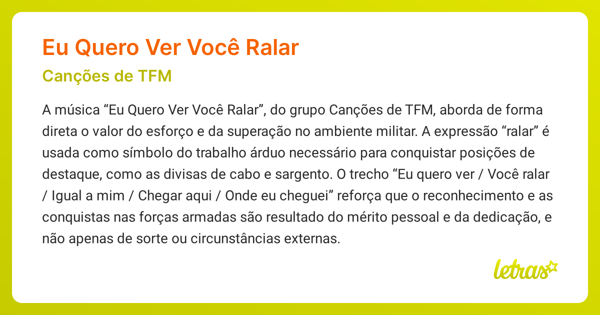 Significado da música EU QUERO VER VOCÊ RALAR (Canções de TFM) - LETRAS ...