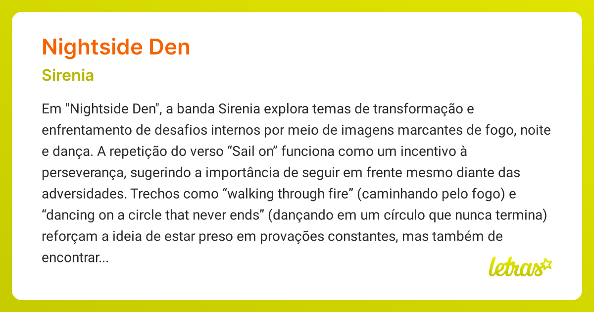 Significado da música NIGHTSIDE DEN (Sirenia) - LETRAS.MUS.BR
