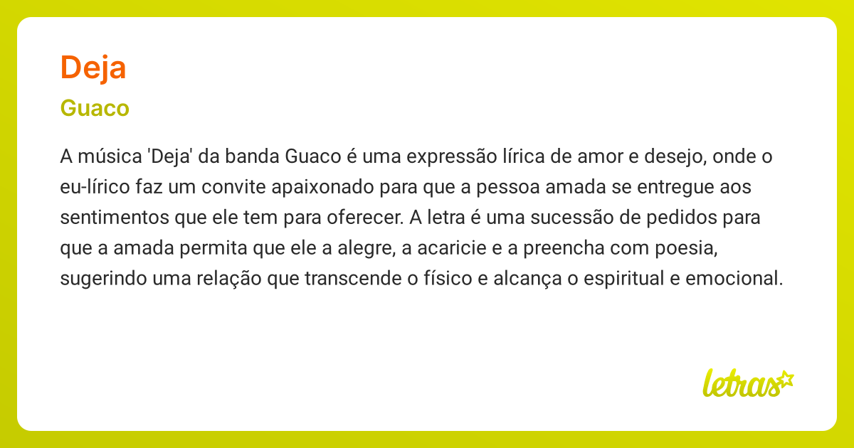 Significado da música DEJA (Guaco) - LETRAS.MUS.BR
