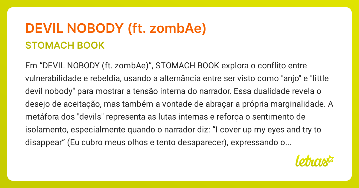 Significado da música DEVIL NOBODY (FT. ZOMBAE) (STOMACH BOOK) - LETRAS ...