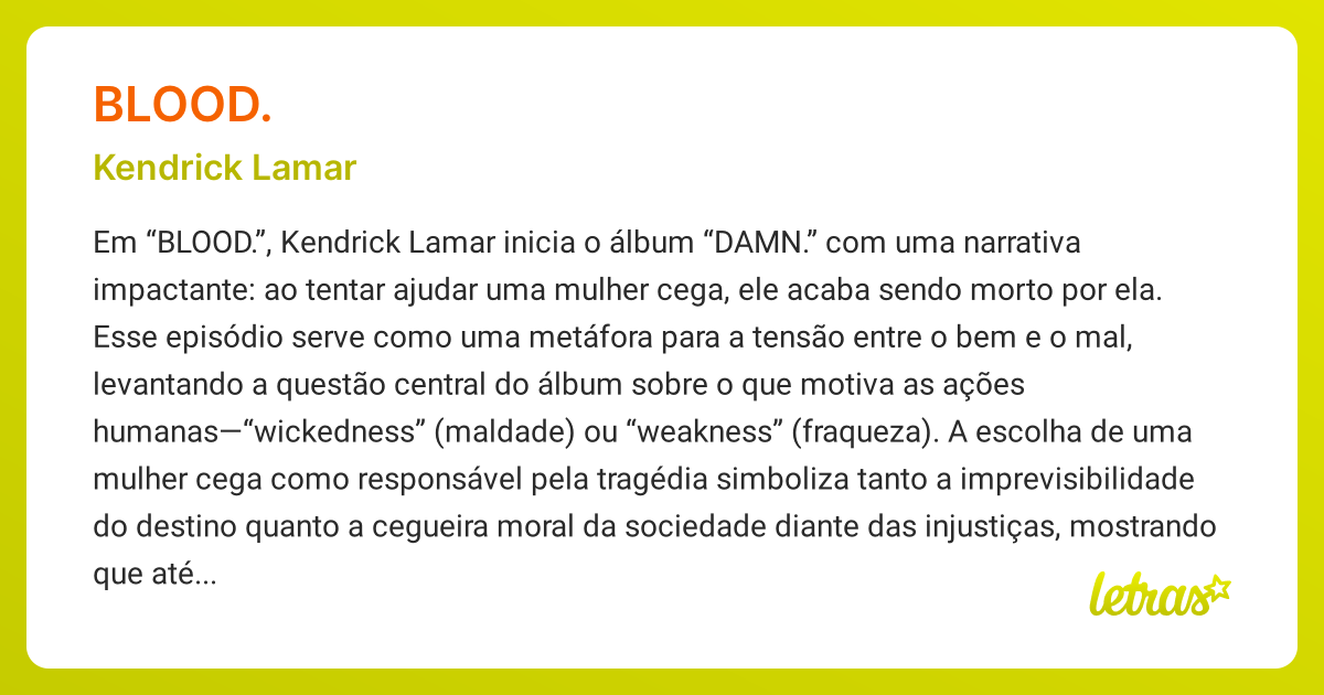 Significado da música BLOOD. (Kendrick Lamar) - LETRAS.MUS.BR