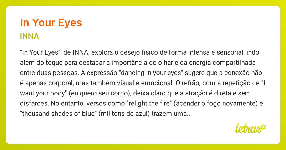 Significado da música IN YOUR EYES (INNA) - LETRAS.MUS.BR
