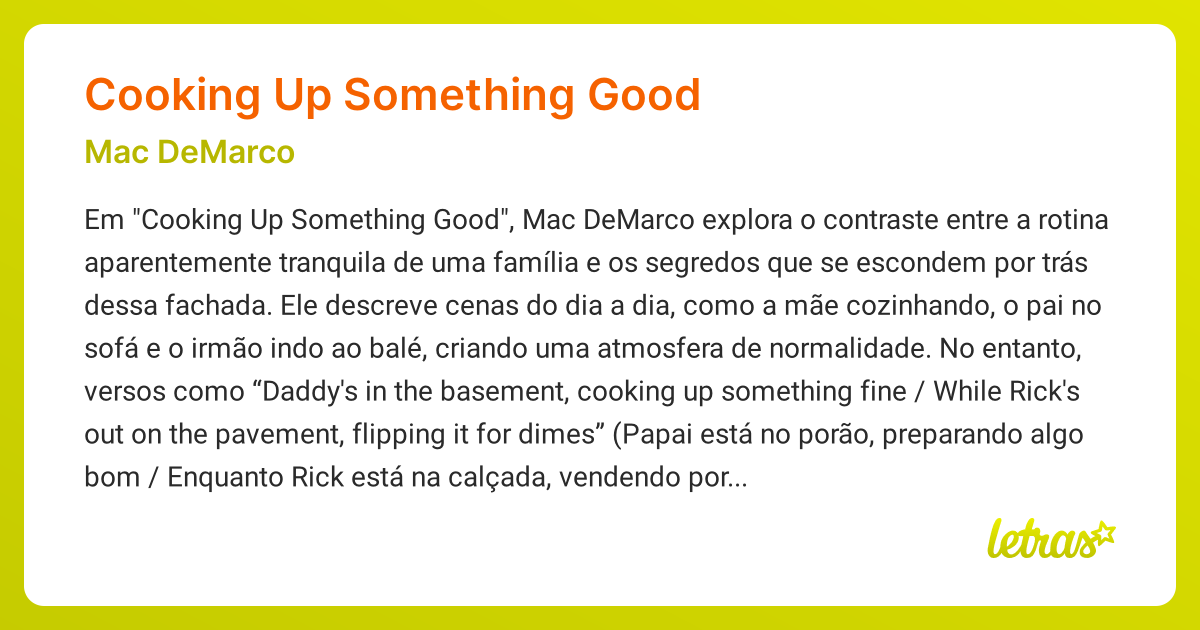 Significado da música COOKING UP SOMETHING GOOD (Mac DeMarco) - LETRAS ...