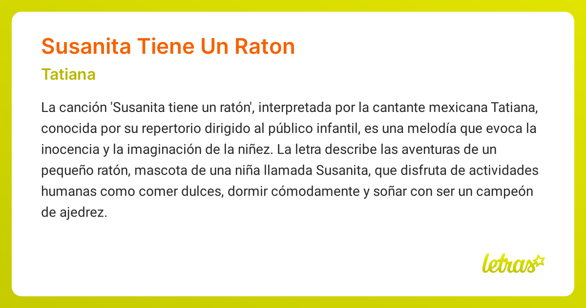 Significado de la canción SUSANITA TIENE UN RATON (Tatiana) - LETRAS.COM