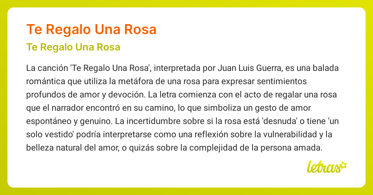 Significado de la canción TE REGALO UNA ROSA (Te Regalo Una Rosa ...