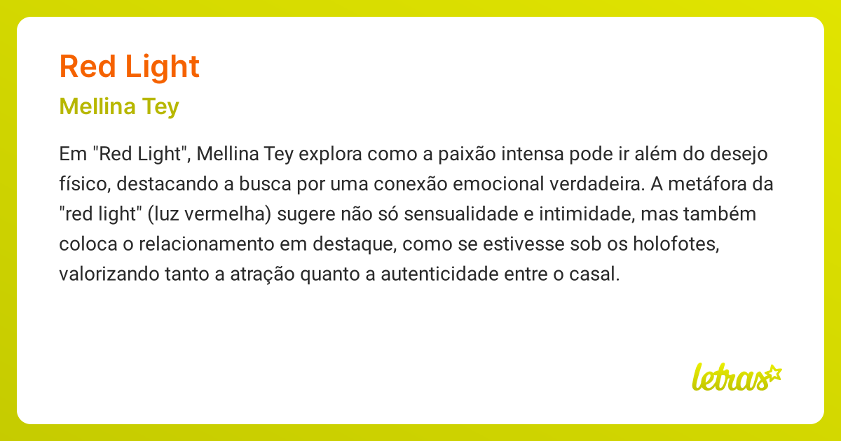 Significado da música RED LIGHT (Mellina Tey) - LETRAS.MUS.BR