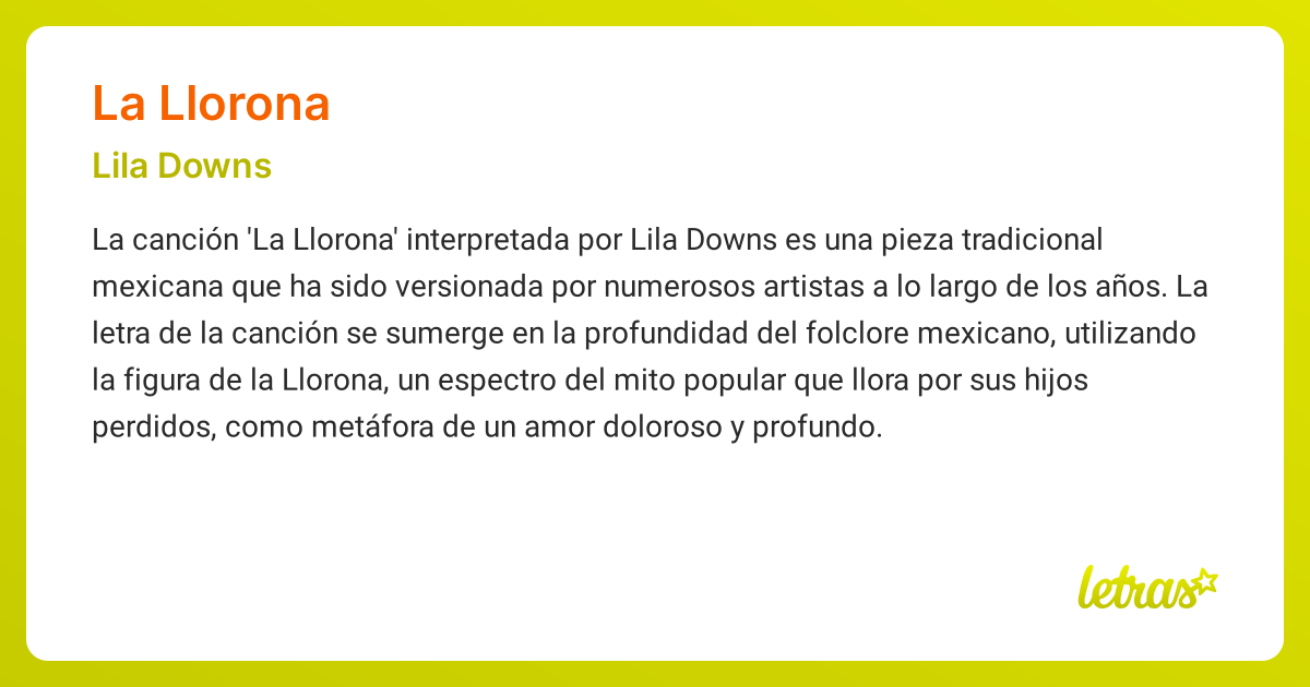 Significado de la canción LA LLORONA (Lila Downs) - LETRAS.COM