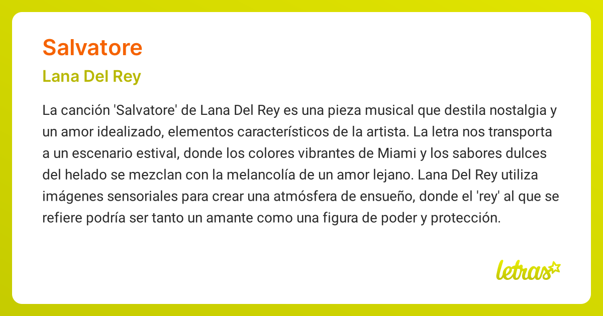 Significado de la canción SALVATORE (Lana Del Rey) - LETRAS.COM