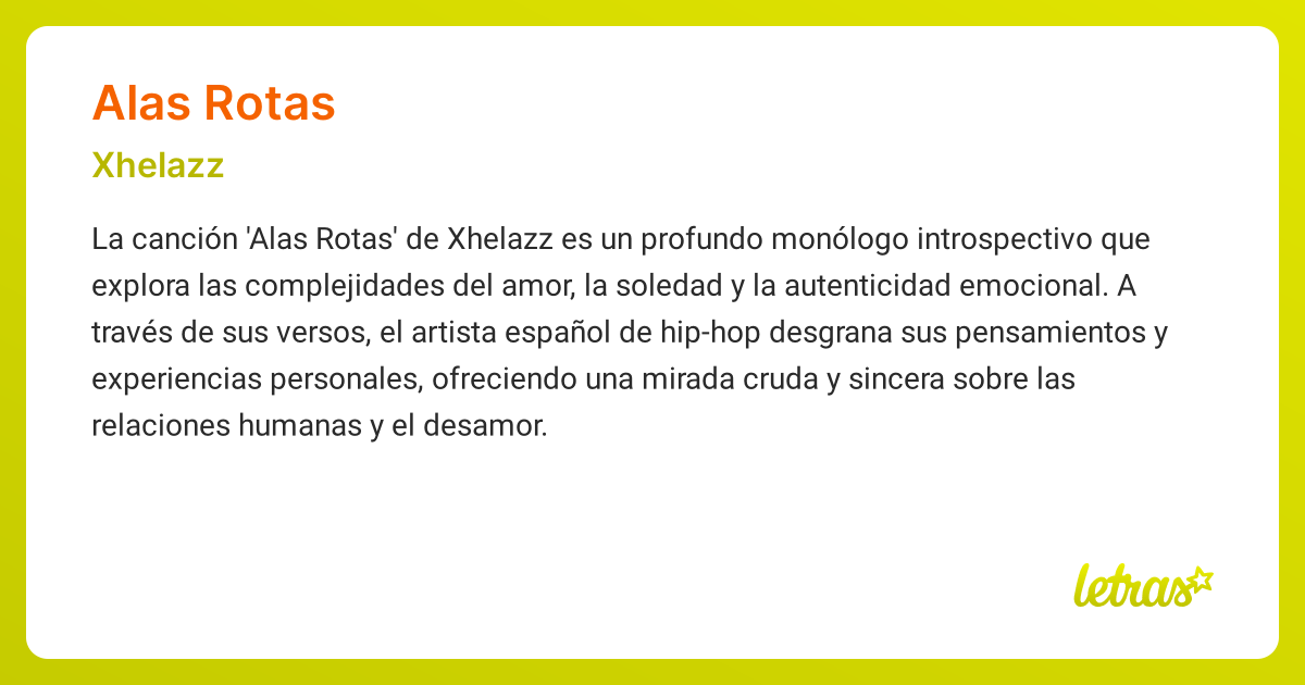 Significado de la canción ALAS ROTAS (Xhelazz) - LETRAS.COM