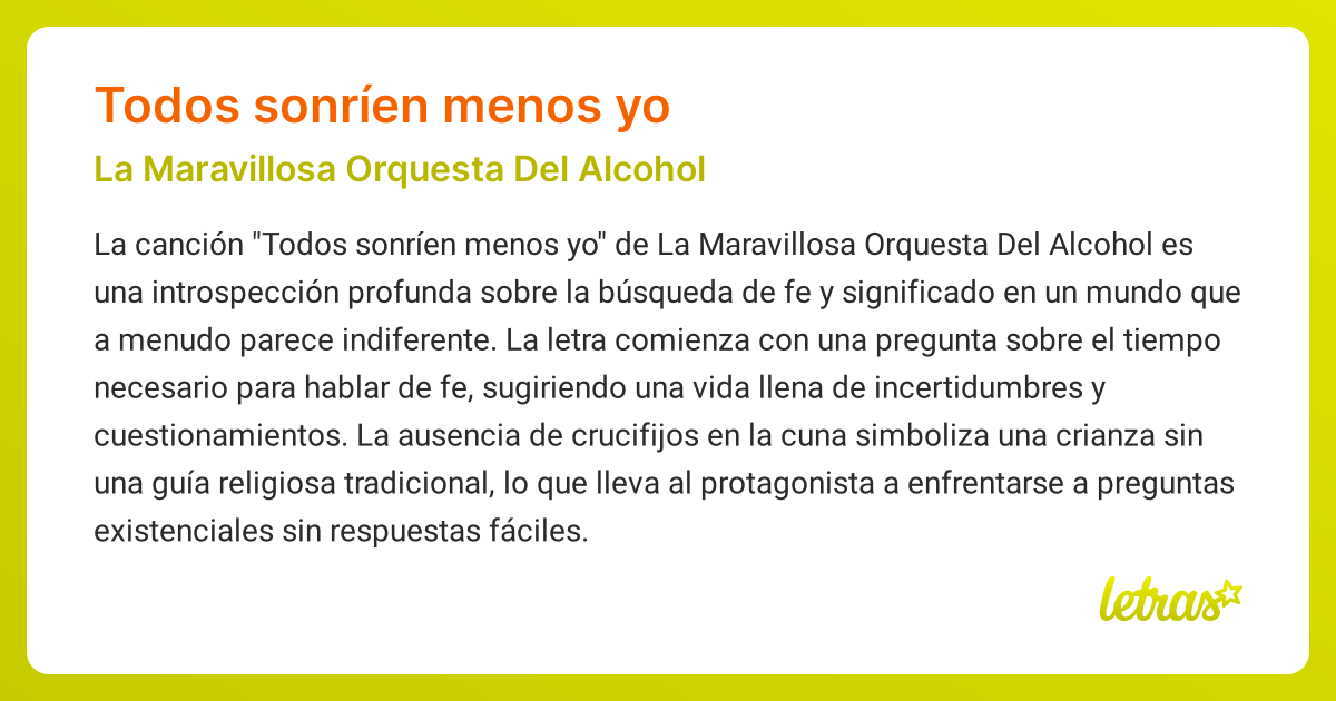 Significado de la canción TODOS SONRÍEN MENOS YO (La Maravillosa ...