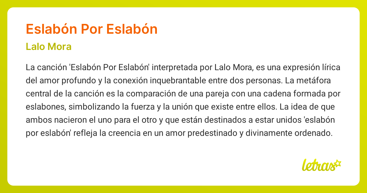 Significado de la canción ESLABÓN POR ESLABÓN (Lalo Mora) - LETRAS.COM