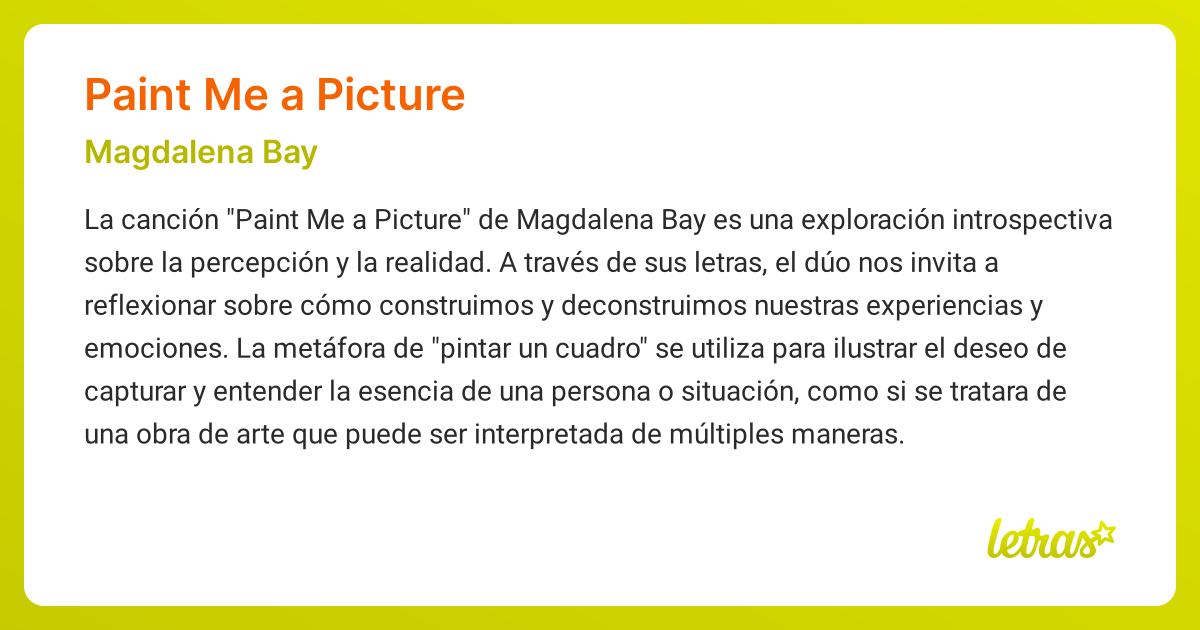 Significado de la canción PAINT ME A PICTURE (Magdalena Bay) - LETRAS.COM